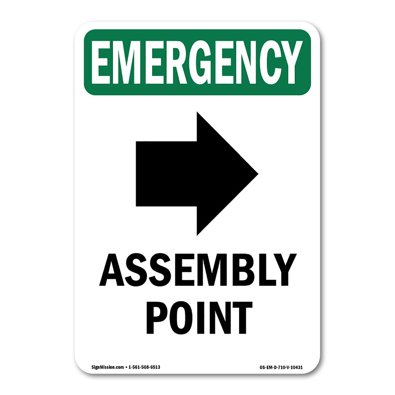 SignMission Assembly Point [Right Arrow] With Symbol Plastic Sign 18" X ...